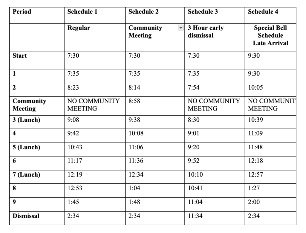 Calendar & Bell Schedule - Swenson Arts & Technology High School